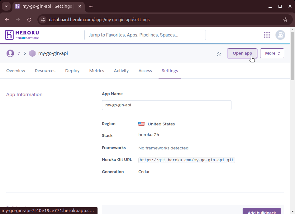 Deploying a Simple Go/Gin Application on Heroku | Heroku